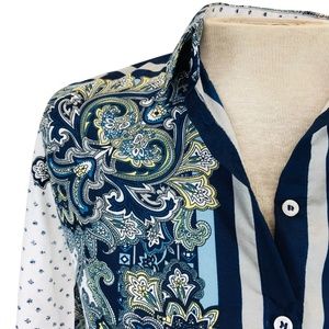 Zara | Tops | Zara Basic Navy Blue Floral Button Down Shirt S | Poshmark